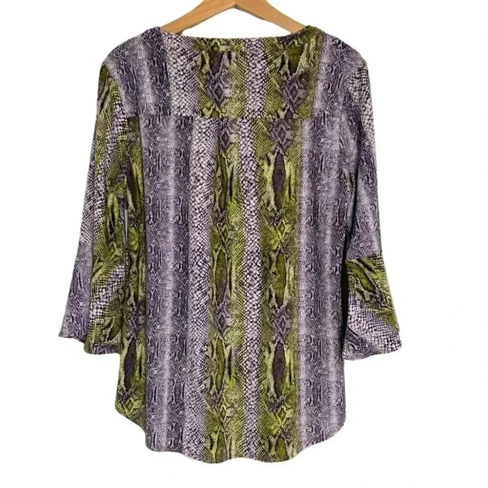 Dana Buchman | Tops | Dana Buchman Blouse Large Purple Green Snakeskin ...